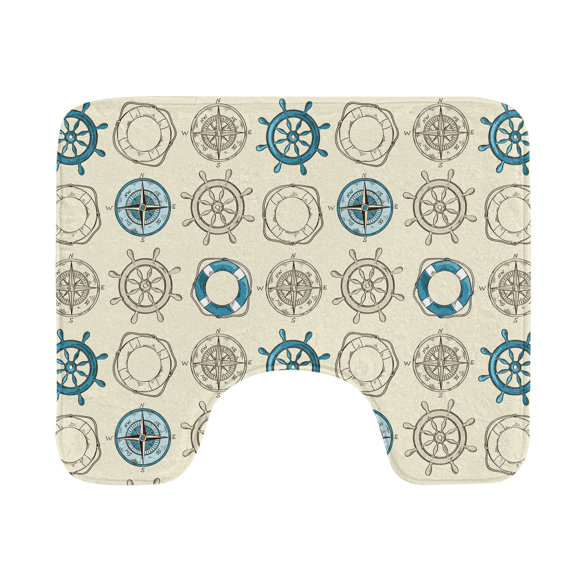 East Urban Home Compass Toilet Mat U-Shape Bathroom Rug 20" Beige Teal | Wayfair